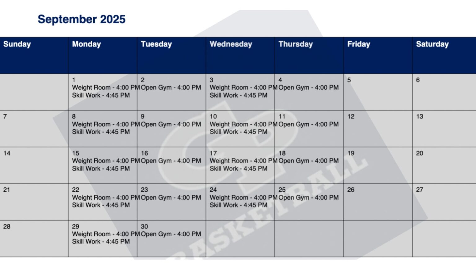9/10 UPDATE: 2025 Fall Open Gym Schedule - HoopDirt